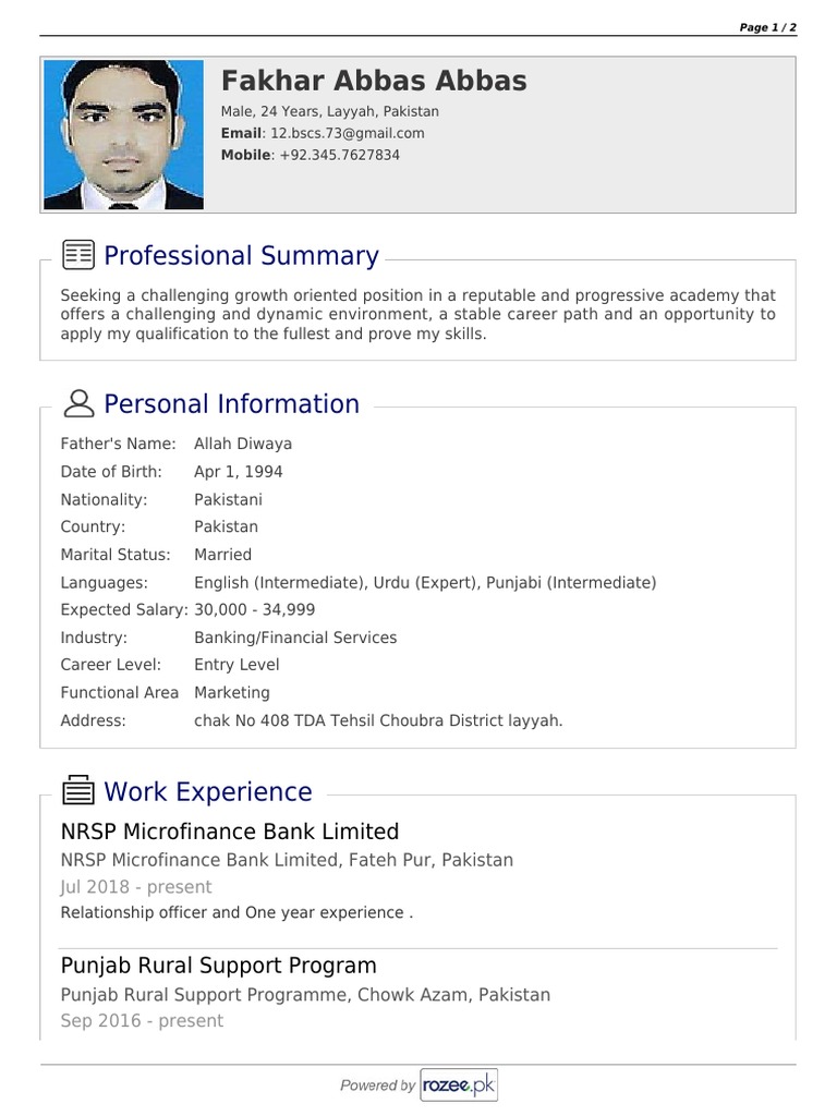 Fakhar Abbas Abbas: Professional Summary | PDF | Career & Growth