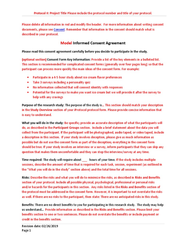 IRB-SBS General Consent Template | PDF | Informed Consent | Risk