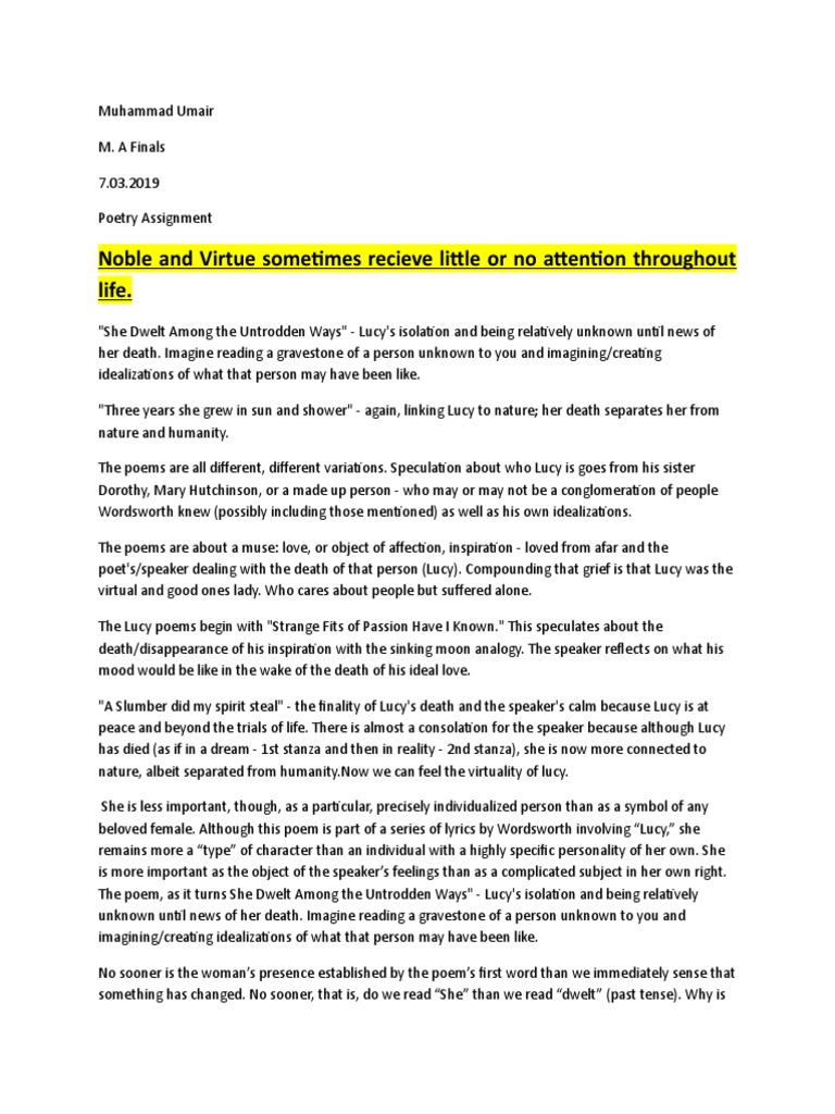 Poetry Assignment Lucy Poems | PDF | Poetry