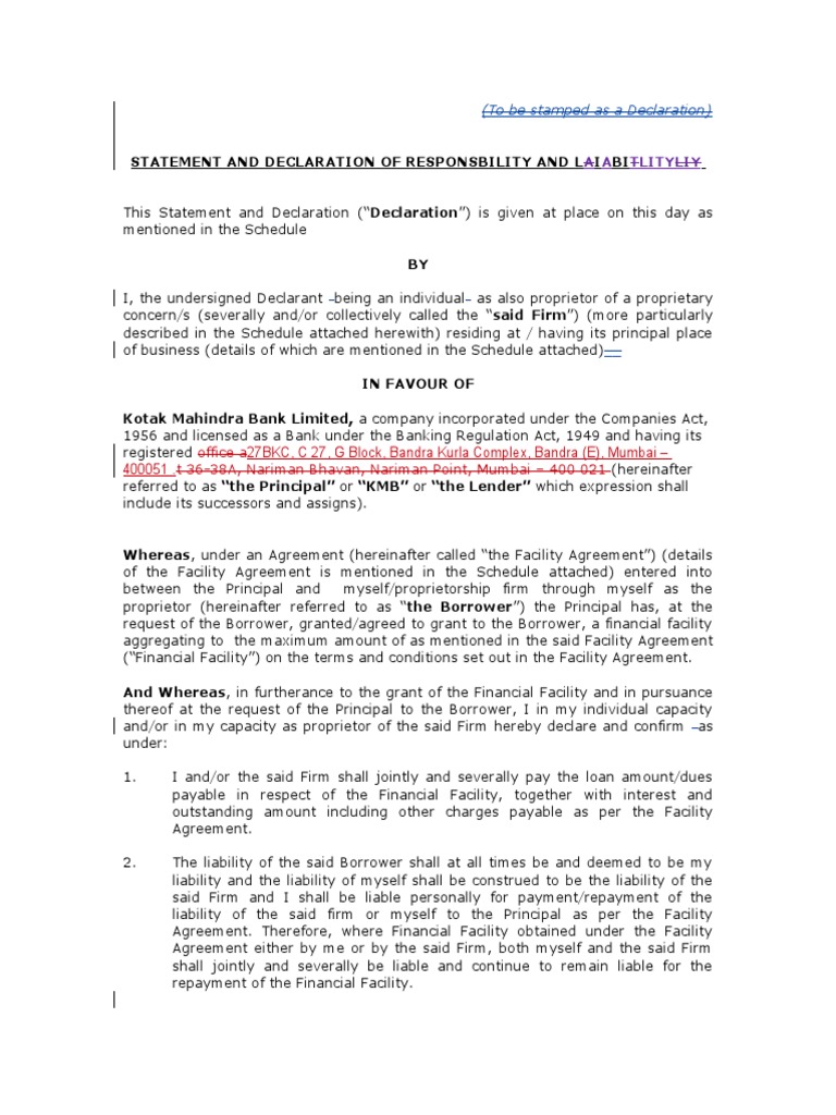 Statement of Responsbility and Liability New | PDF | Joint And Several ...