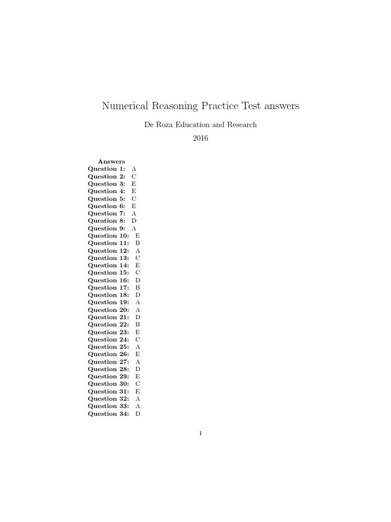 Numerical Reasoning Test Answers 2016 | PDF | Evaluation Methods | Tests