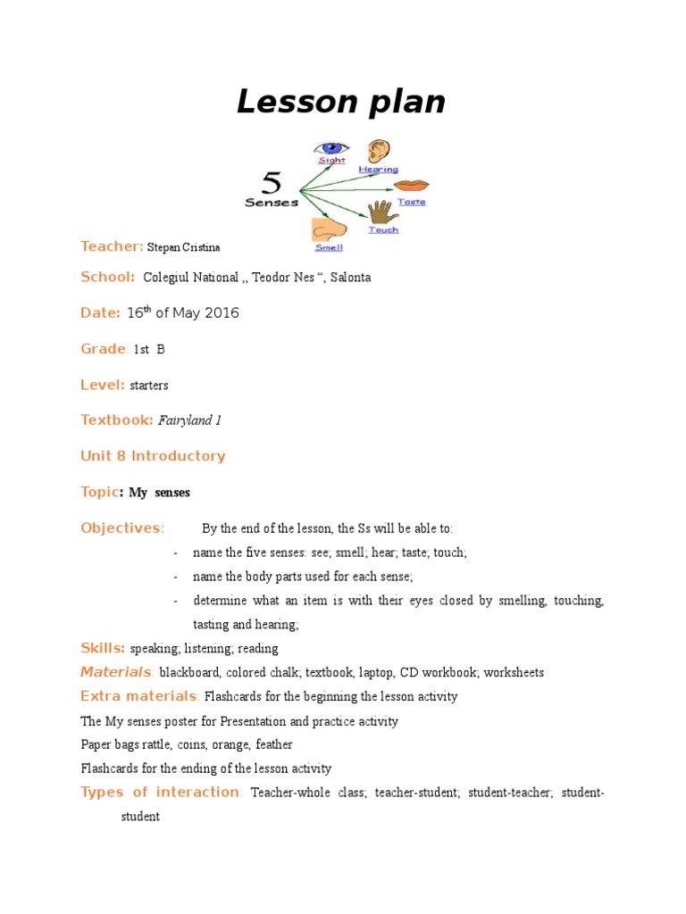 Lesson Plan: Teacher School: Date: Grade: Level: Textbook: Unit 8 ...