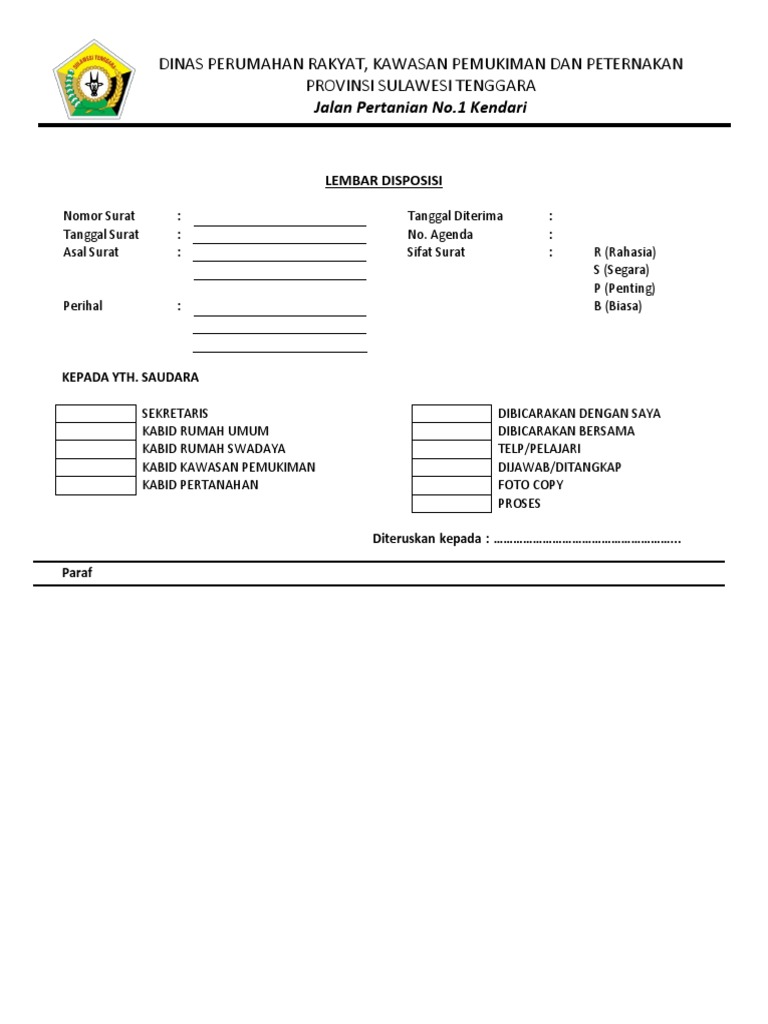 Contoh Lembar Disposisi Surat Dinas | PDF