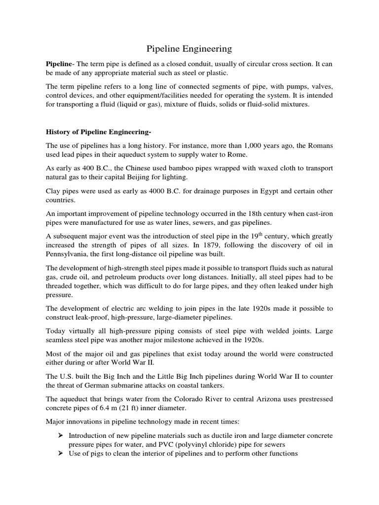 Pipeline Engineering: Pipeline-The Term Pipe Is Defined As A Closed ...