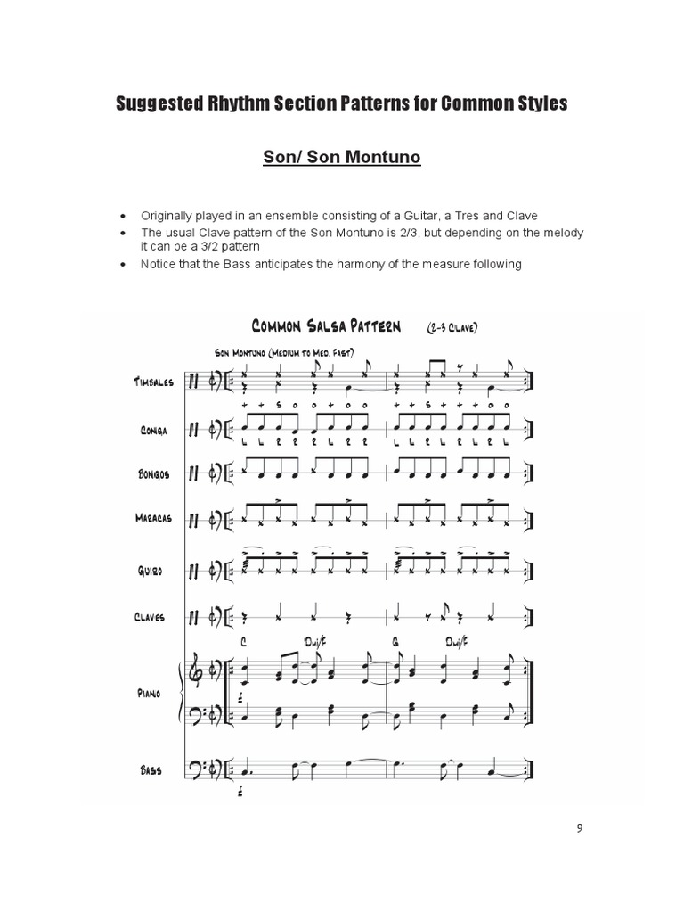 Suggested Rhythm Section Patterns For Common Styles: Son/ Son Montuno | PDF
