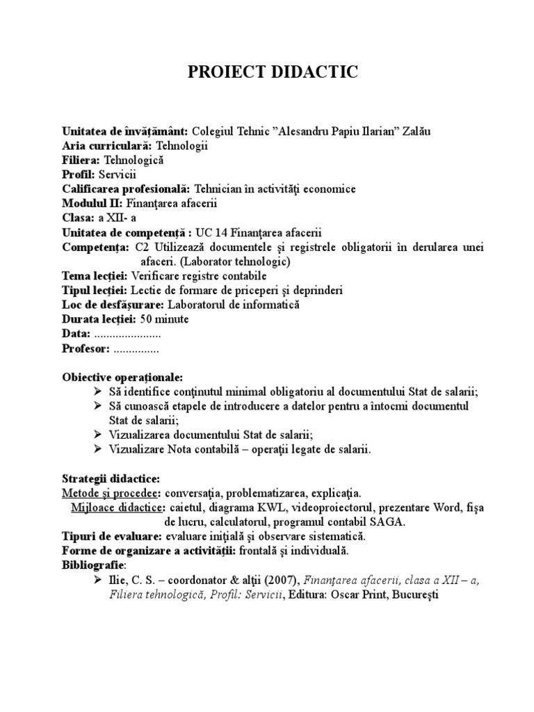 Proiect Lectie Saga Salarii | PDF