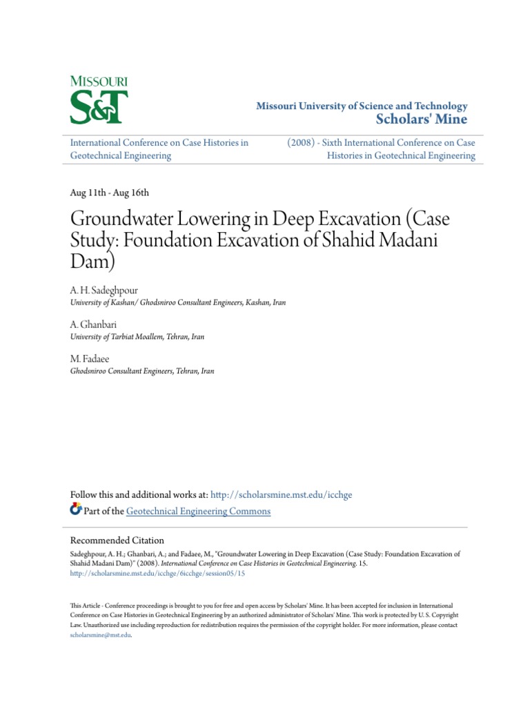 Groundwater Lowering in Deep Excavation (Case Study - Foundation E PDF | PDF | Groundwater | Dam