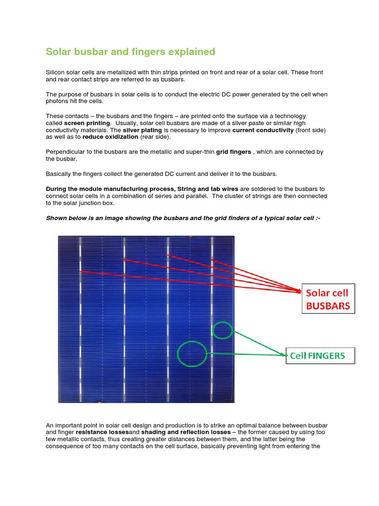 Solar Busbar and Fingers Explained | PDF | Solar Cell | Electrical ...