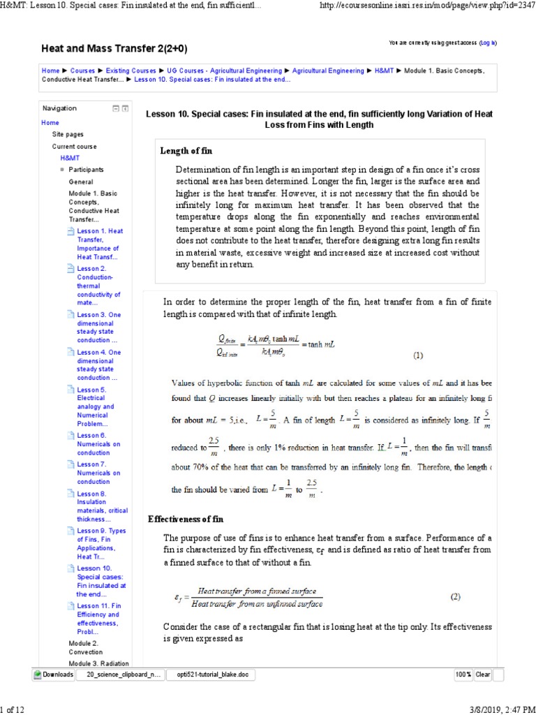 H&MT - Lesson 10. Special Cases-Fin Insulated at The End, Fin ...