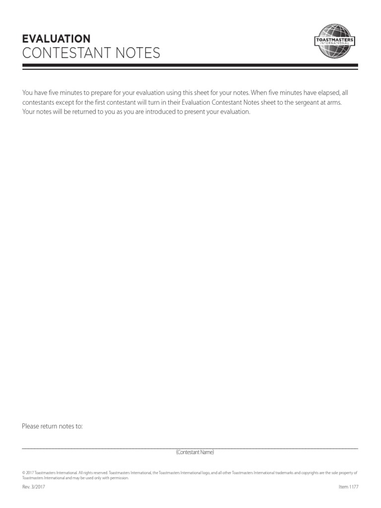Contestant Notes: Evaluation | PDF