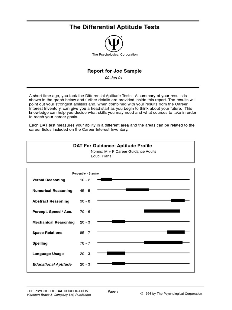 The Differential Aptitude Tests: Report For Joe Sample | PDF ...