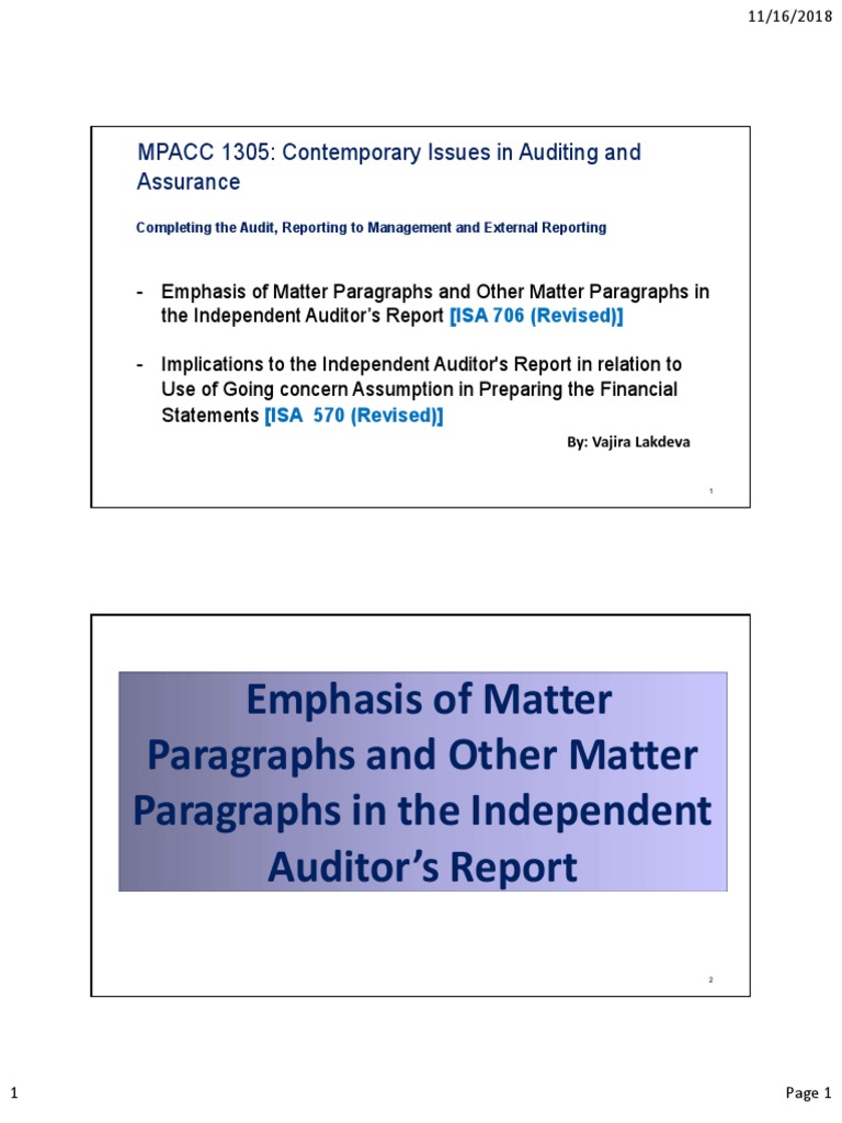 MPACC 1305 New Auditors Report EoM and OM Paragraphs | PDF | Going Concern | Auditor's Report