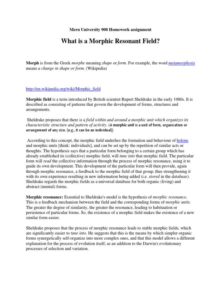Homework - Morphic Resonance Field | PDF | Rupert Sheldrake | Physics