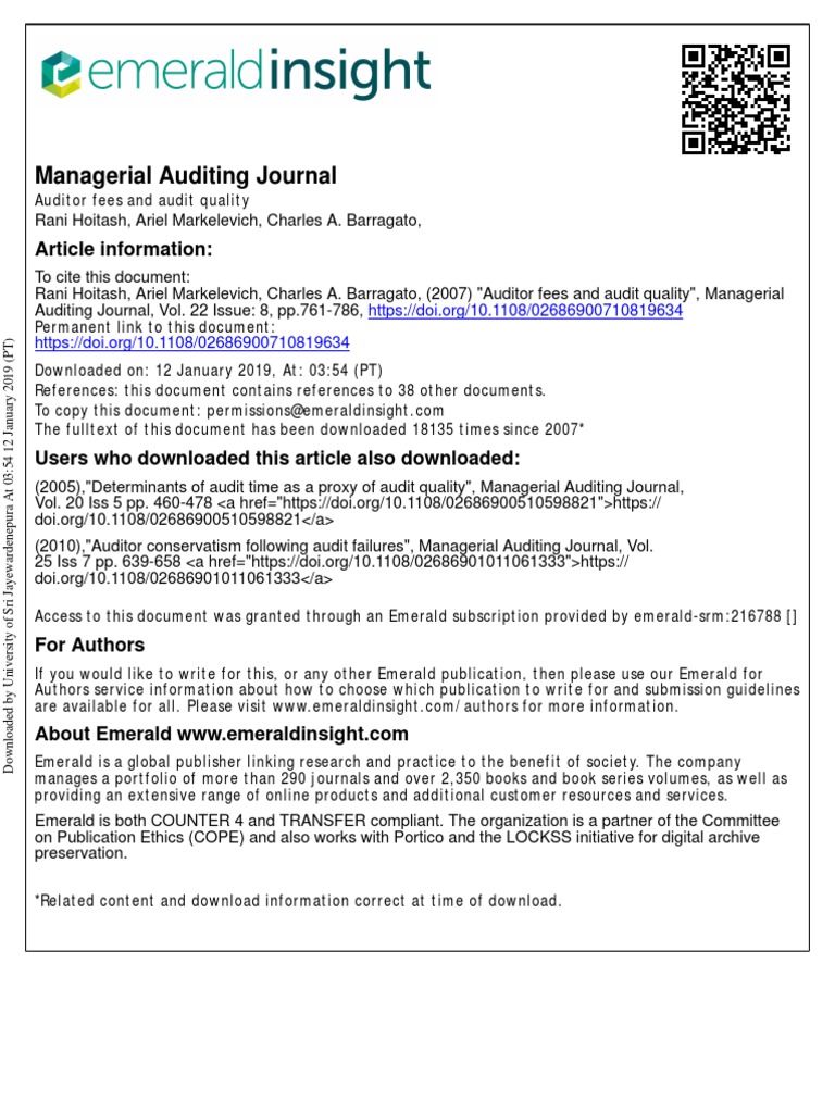 Managerial Auditing Journal: Article Information | PDF | Sarbanes–Oxley ...