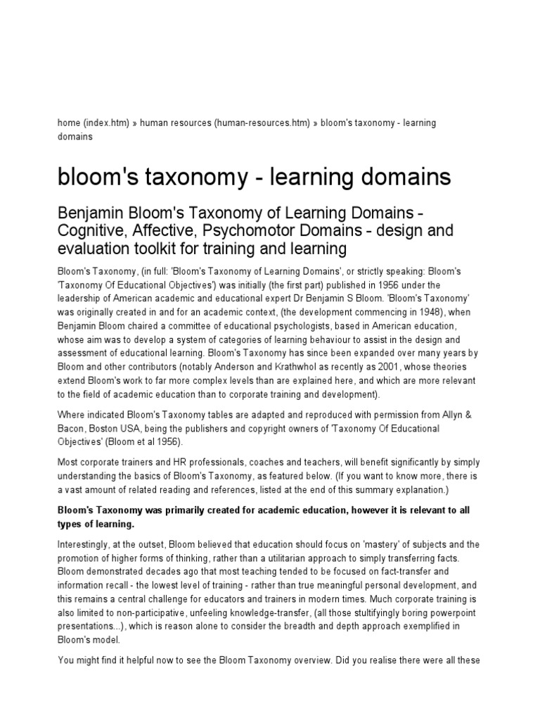Bloom's Learning Model | PDF | Expert | Learning