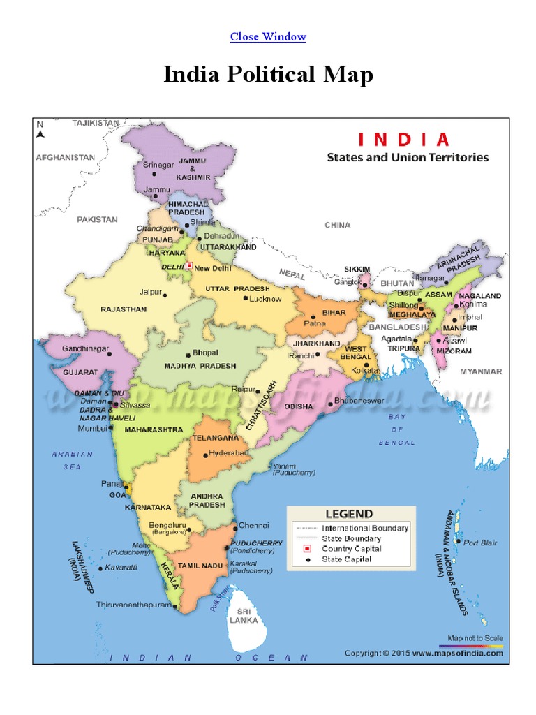 India Political Map: Close Window | PDF