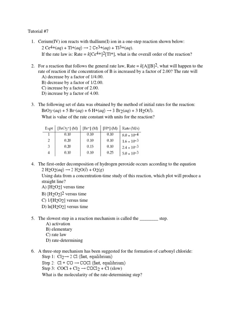Chemistry Lower 6 - Tutorial 7 | PDF | Teaching Methods & Materials