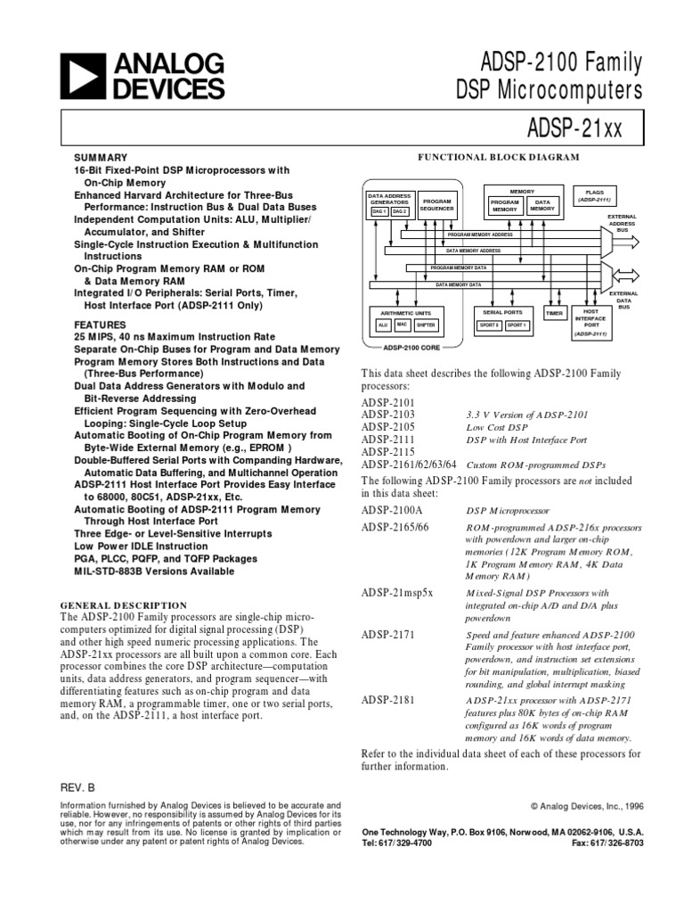 Adsp 21 XX | PDF | Digital Signal Processor | Central Processing Unit