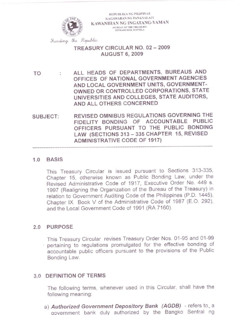 Treasury Circular 2-2009