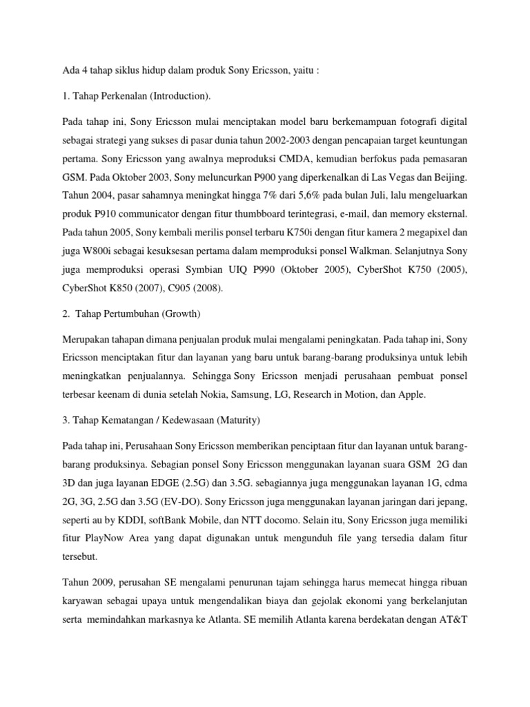Siklus Hidup Produk Sony Ericsson | PDF