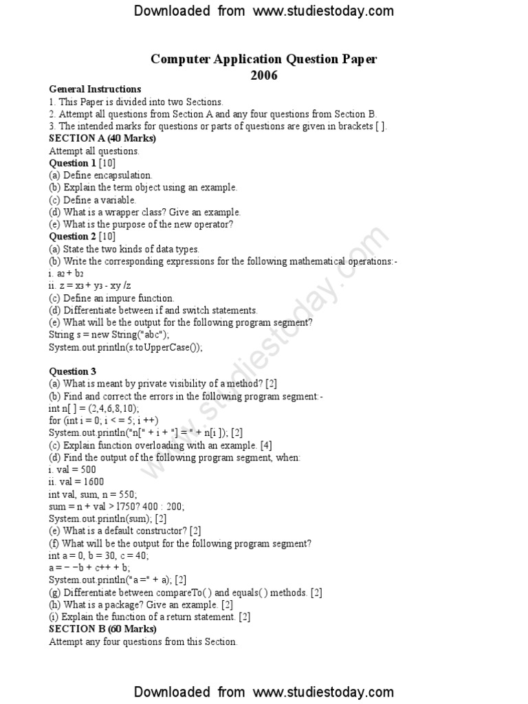 Icse Class 10th Computer Applications Sample Paper Pdf Subroutine Integer Computer Science