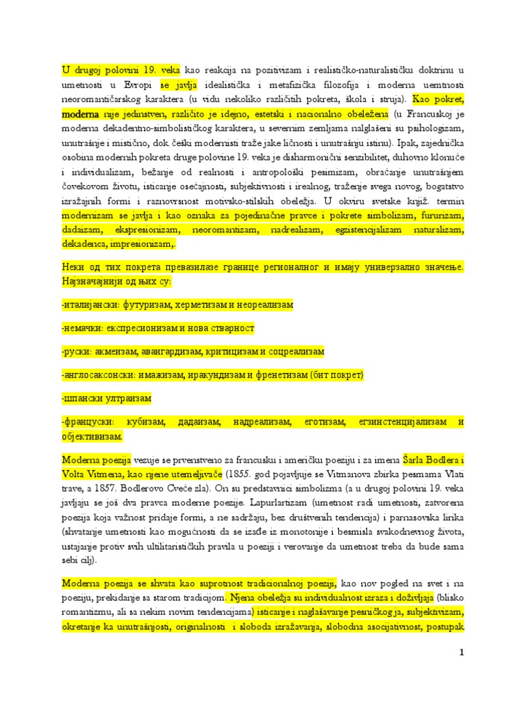 Modernizam I Simbolizam | PDF