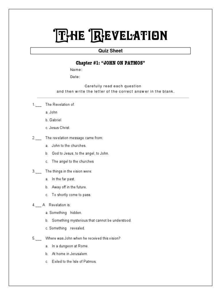 Rev Quiz All PDF | PDF | The Beast (Revelation) | Book Of Revelation