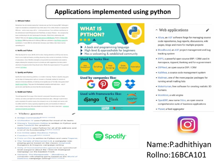 Applications Implemented Using Python: Name:P.adhithiyan Rollno ...