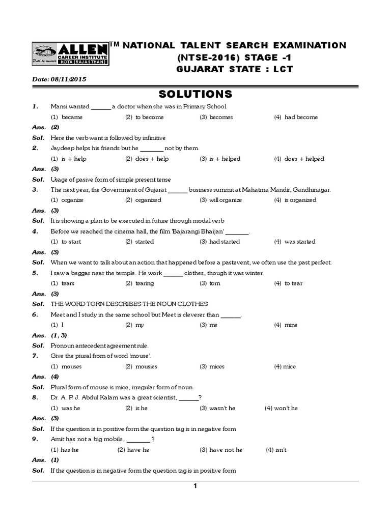 Gujarat LCT Solution | PDF | Grammatical Number | Grammatical Gender