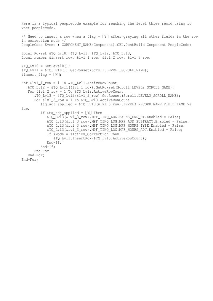 PeopleCode Example for Level 3 Row Handling | PDF