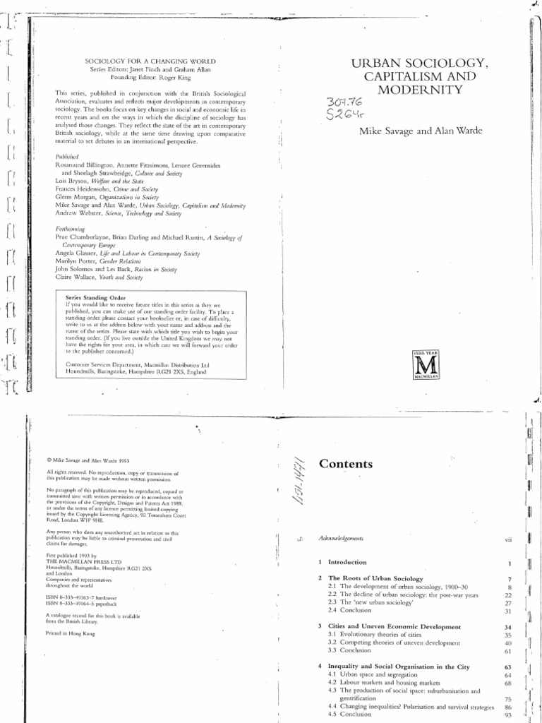 Mike Savage, Alan Warde, Kevin Ward Urban Sociology, Capitalism and ...