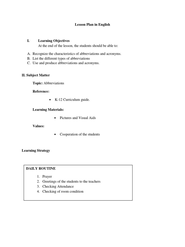 Lesson Plan in English | PDF | Acronym | Teachers