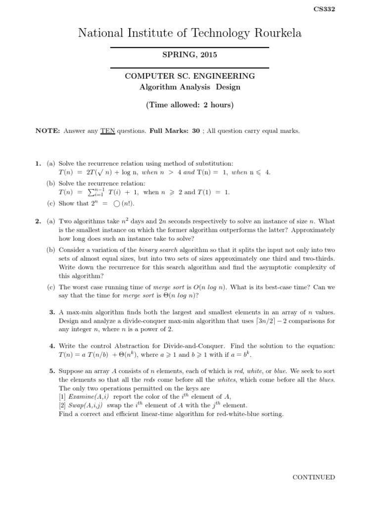 National Institute of Technology Rourkela | PDF | Computational Complexity Theory | Dynamic ...