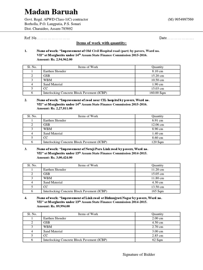 Item of Work With Quantity | PDF | Floors | Transportation Engineering