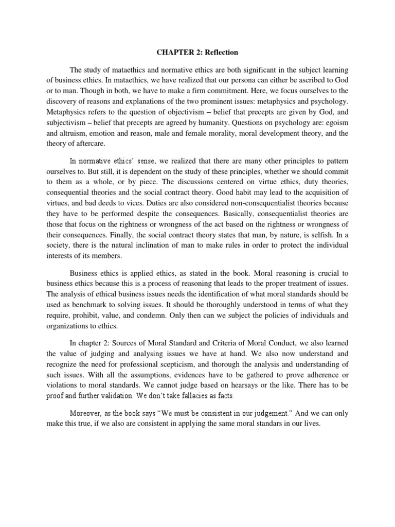 Ethics Ch2 Reflection | PDF | Morality | Metaphysics
