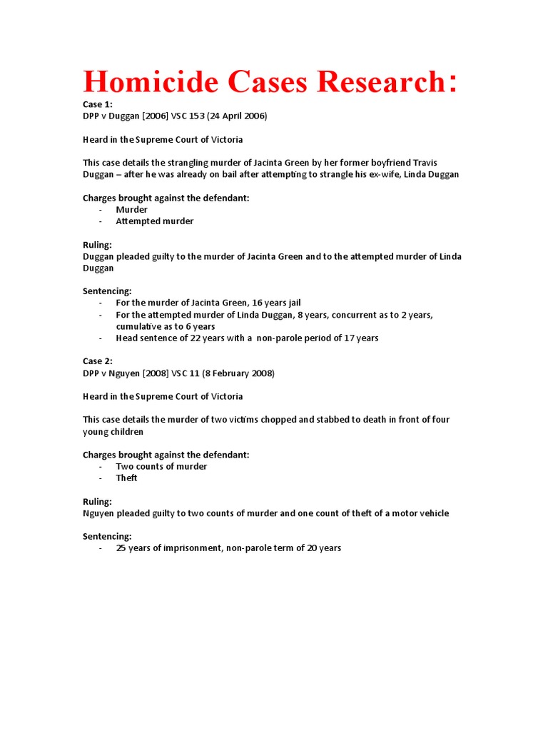 Homicide Cases Research:: Case 1 | PDF | Murder | Plea