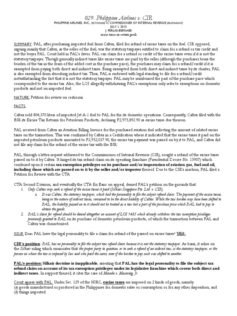 Philippine Airlines v. CIR: Summary | PDF | Indirect Tax | Tax Refund