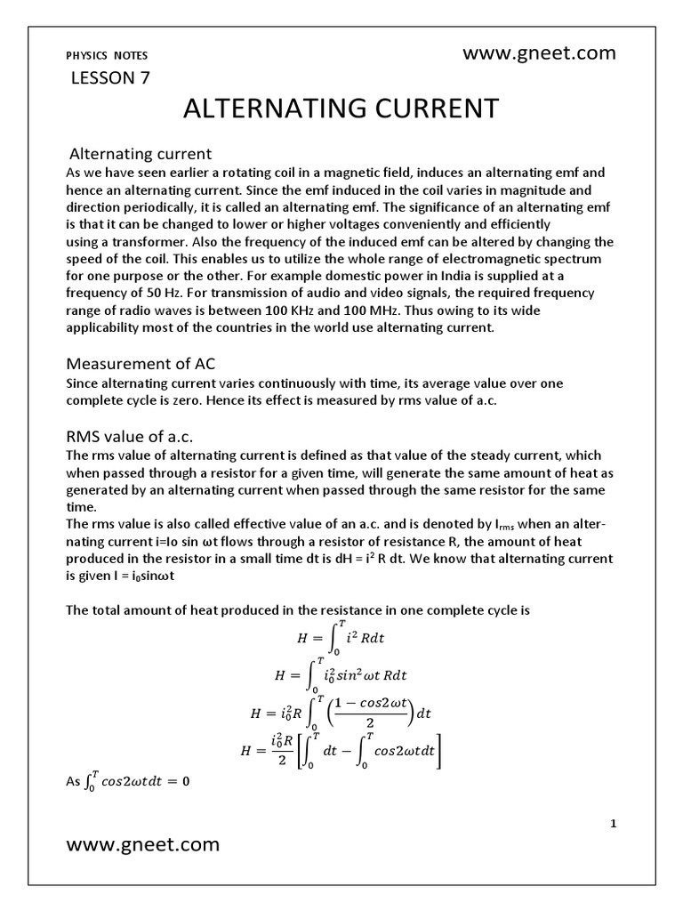 Alternating Current: Lesson 7 | Download Free PDF | Inductor | Transformer