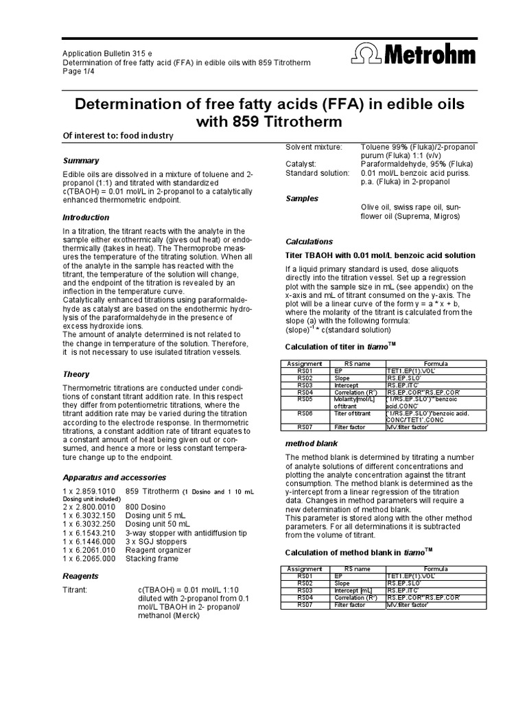 Determination of Free Fatty Acids (FFA) in Edible Oils With 859 ...