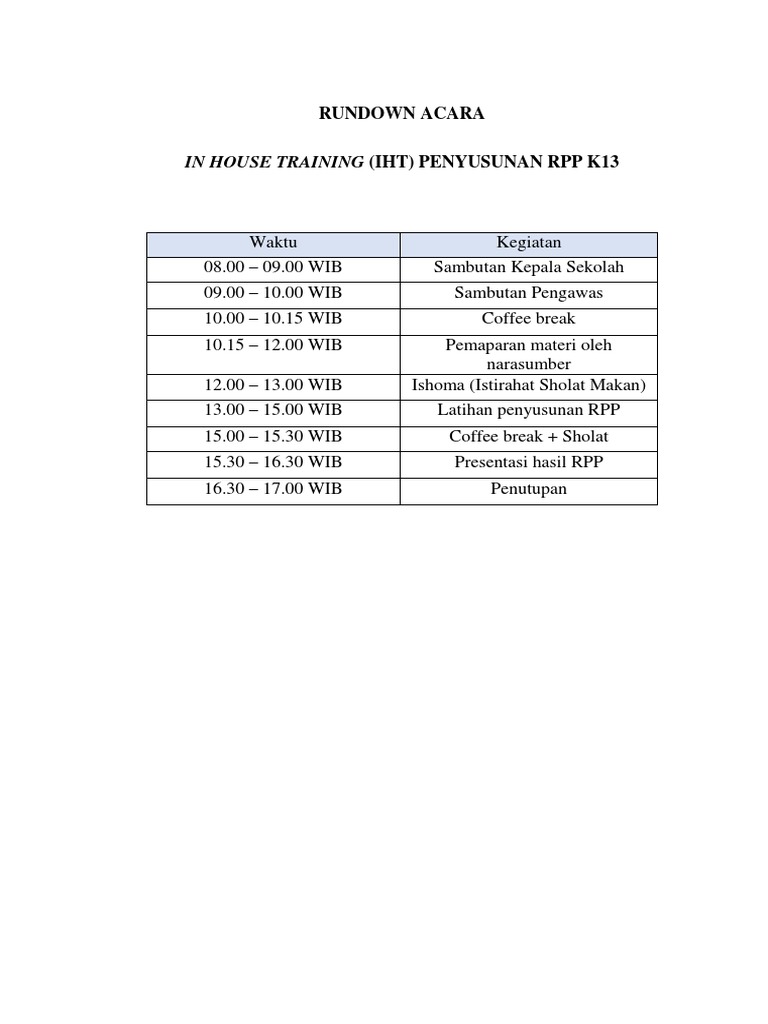 Rundown Acara Iht | PDF