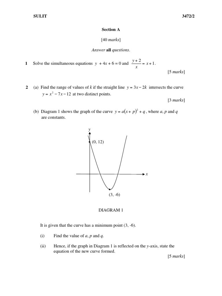 SPM Percubaan 2007 MRSM Add Maths Paper 2 | PDF