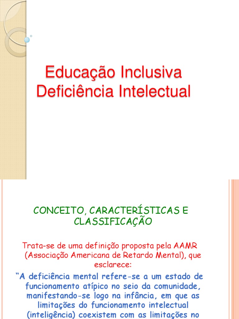 Deficiência Intelectual: Conceitos e Causas | PDF | Deficiência ...