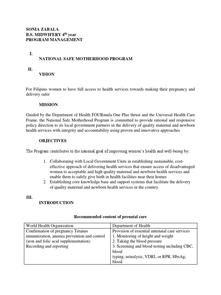 National Safe Motherhood Program Overview | PDF | Midwife | Midwifery