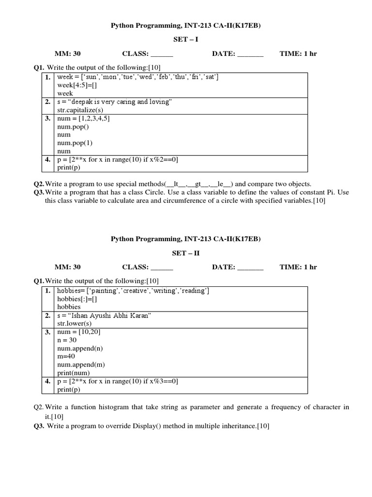 Python Programming EB CA2 | PDF | Object Oriented Programming ...