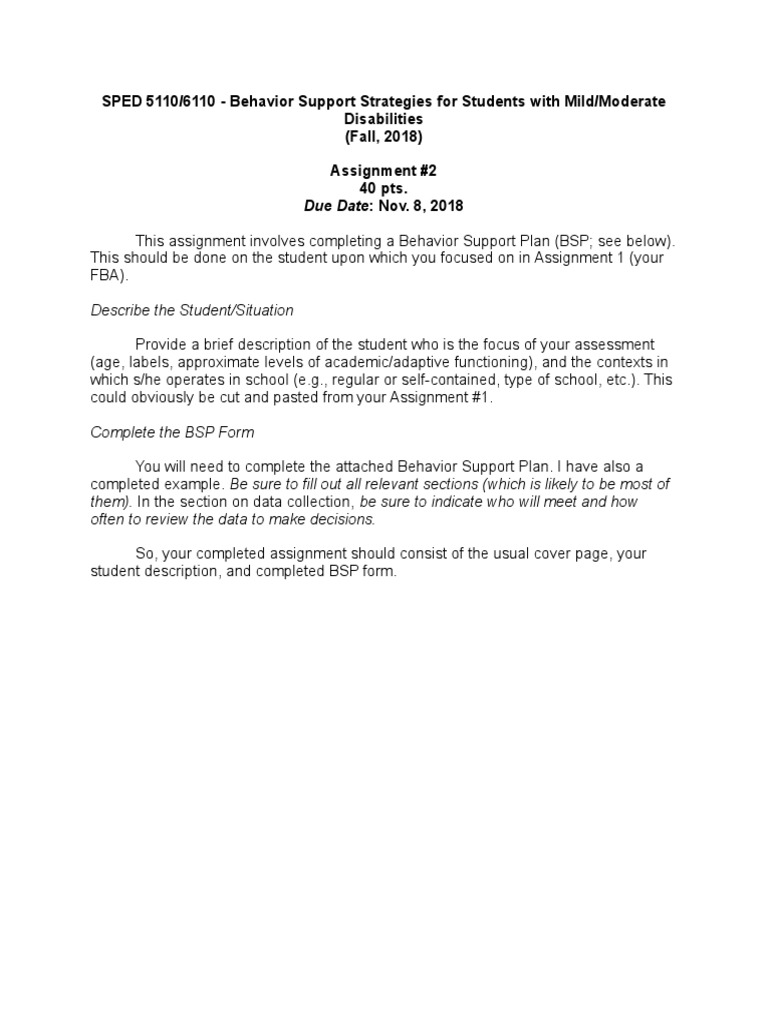 SPED 5110/6110 - Behavior Support Strategies For Students With Mild ...