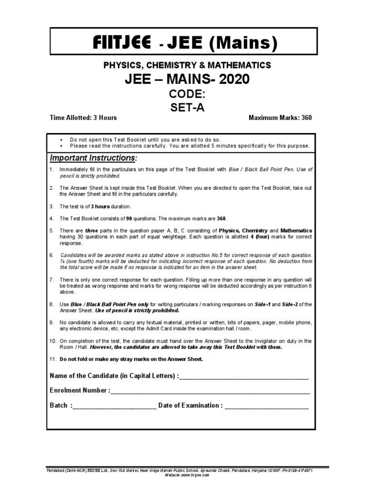 Fiitjee Phase Test Paper | PDF | Waves | Gases