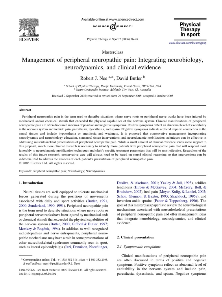 2006 Management of Peripheral Neuropathic Pain. Integrating Neurobiology, Neurodynamics and ...