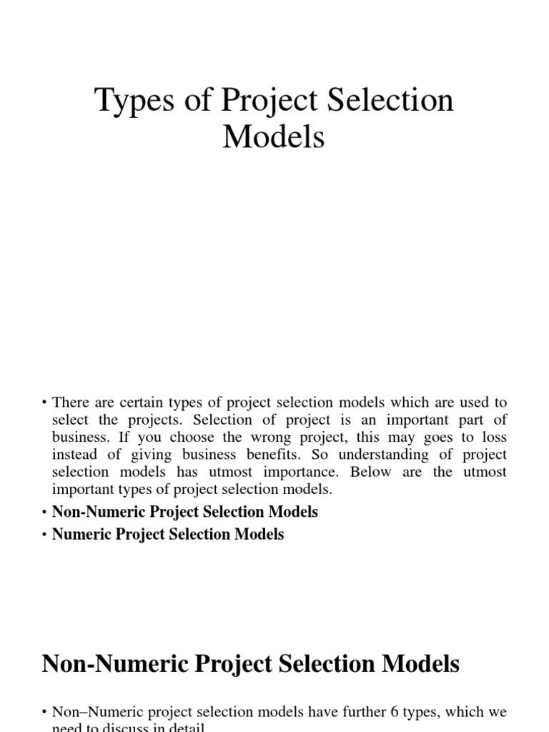 Types of Project Selection Models | PDF | Net Present Value | Internal Rate Of Return