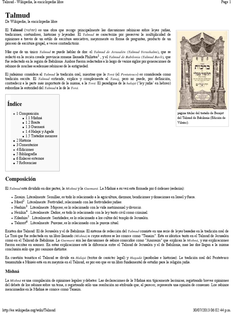 Talmud - Wikipedia, La Enciclopedia Libre | PDF | Talmud | Judaísmo