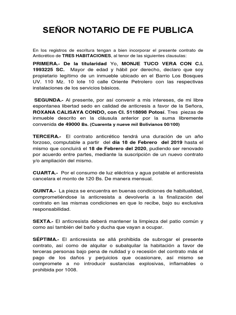 Contrato de Anticretico | PDF